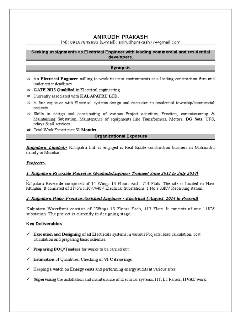 Sample CV | PDF | Hvac | Electrical Substation