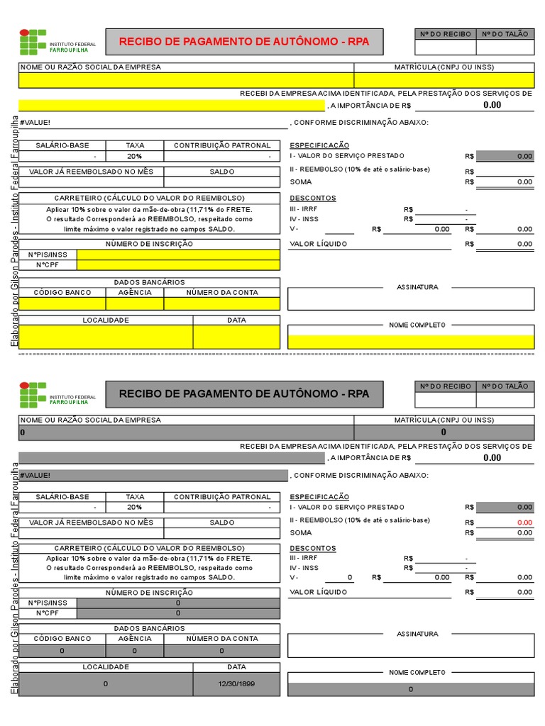 Modelo de Rpa de Pagamento de Curso Ou Concurso | Folha de Pagamento ...