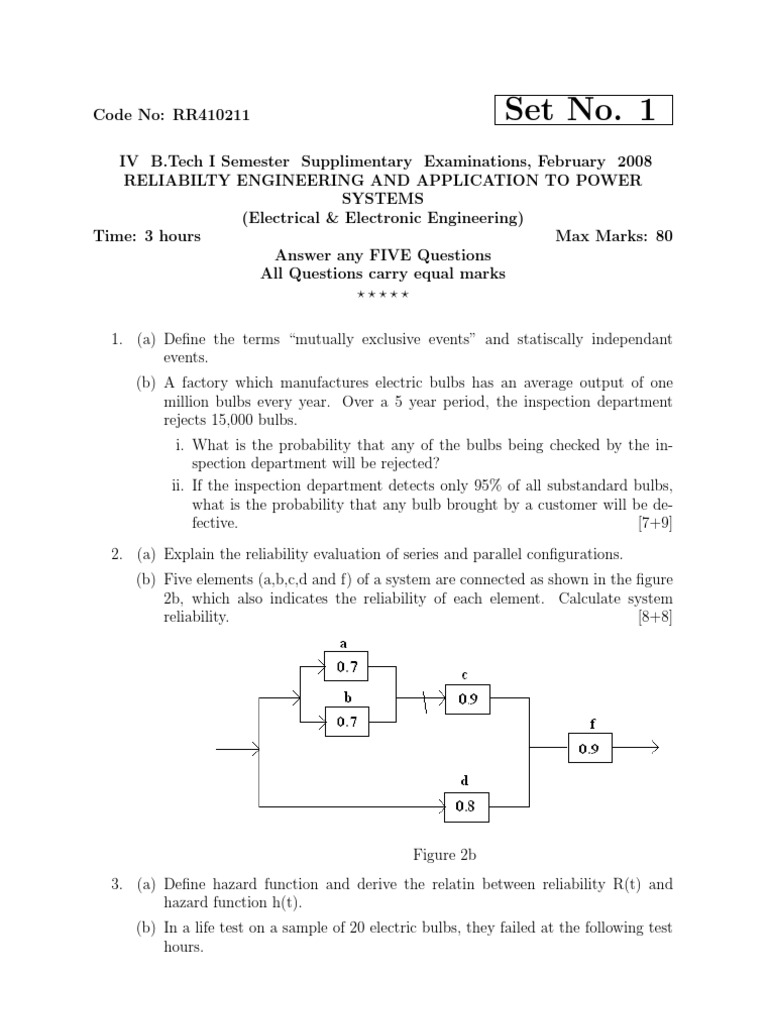 rr410211 Reliabilty Engineering and Application To Power Systems | PDF | Reliability Engineering ...