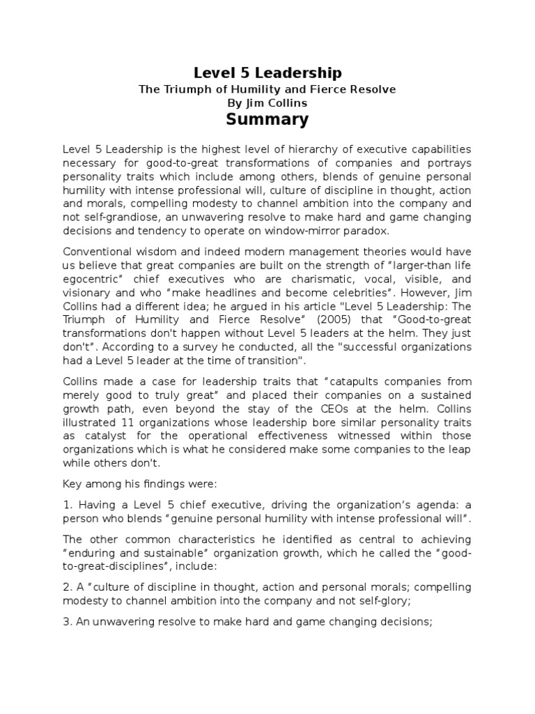 Level 5 Leadership | PDF | Humility | Leadership