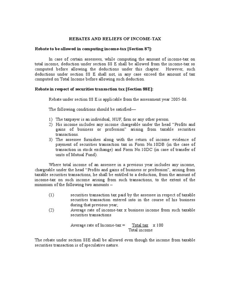 It - Rebates and Reliefs | PDF | Tax Deduction | Tax Refund