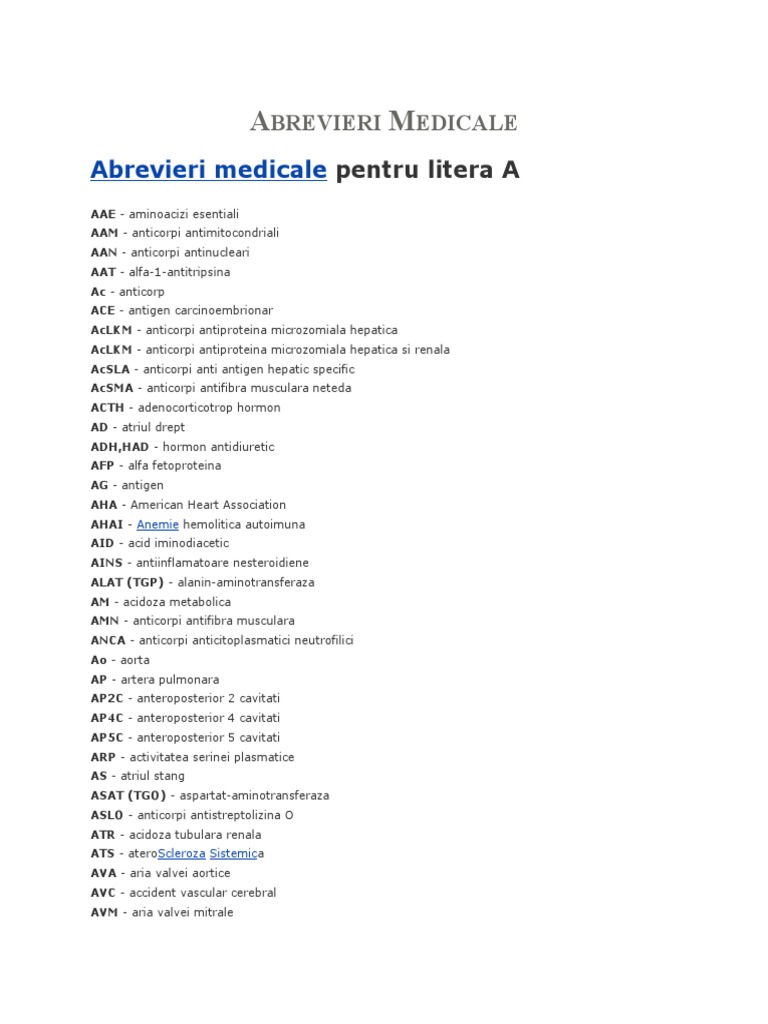 Abrevieri Medicale | PDF | Organ (Anatomy) | Medicine
