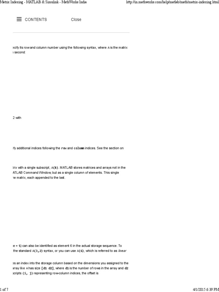 1 - Matrix Indexing - MATLAB & Simulink - MathWorks India | PDF ...