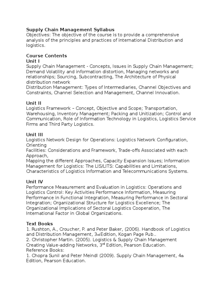 Supply Chain Management Course Syllabus | PDF