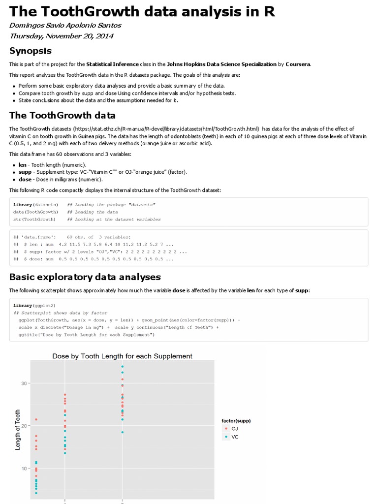 R Analysis: ToothGrowth Insights | PDF | Data Analysis | P Value