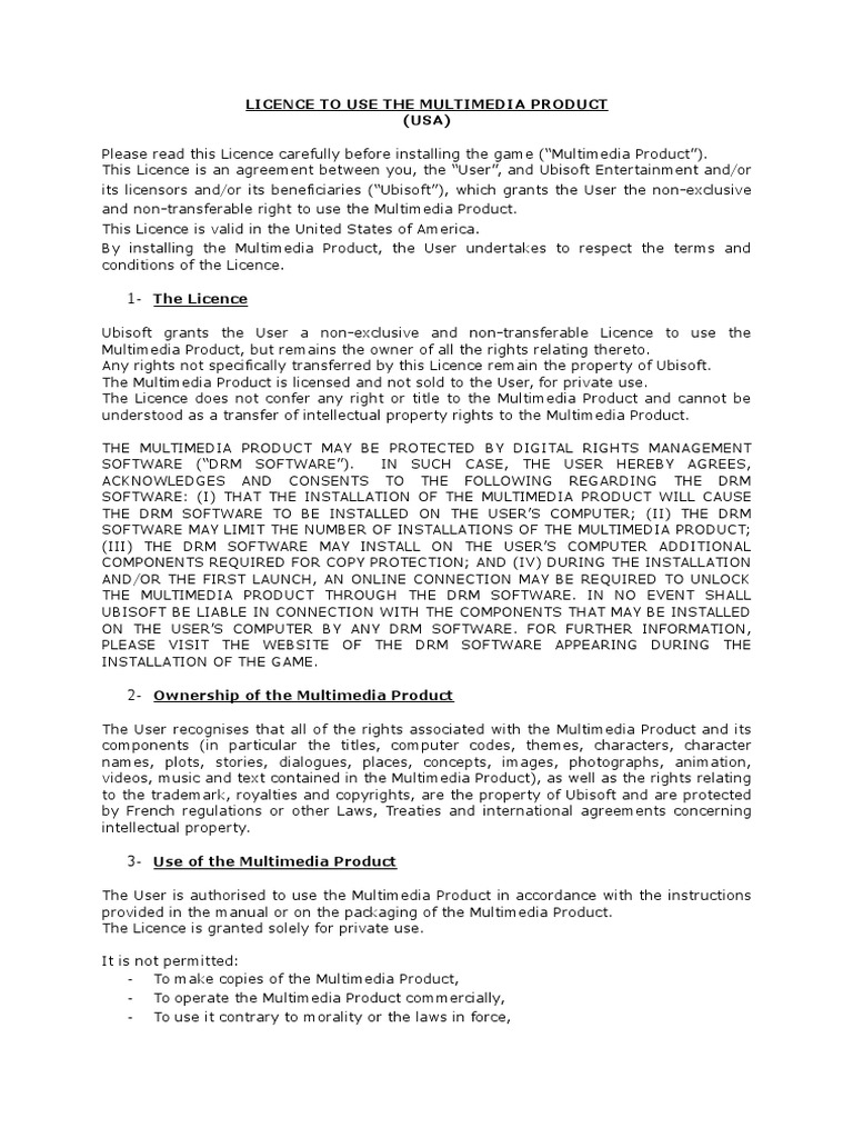 Licence To Use The Multimedia Product (USA) | PDF | Digital Rights ...