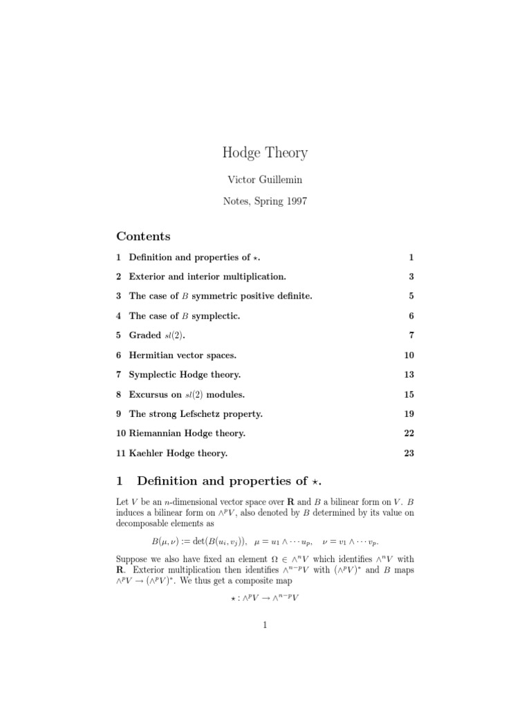 Hodge Theory: Victor Guillemin Notes, Spring 1997 | PDF | Module ...