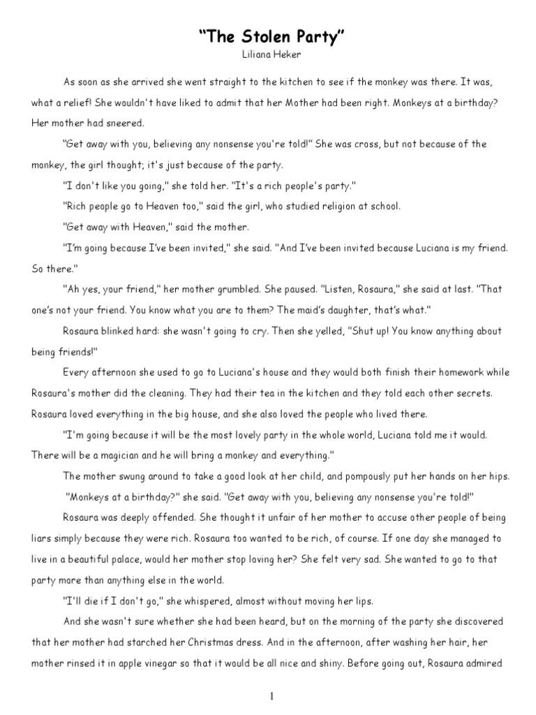 Short Story - The Stolen Party | PDF | Leisure