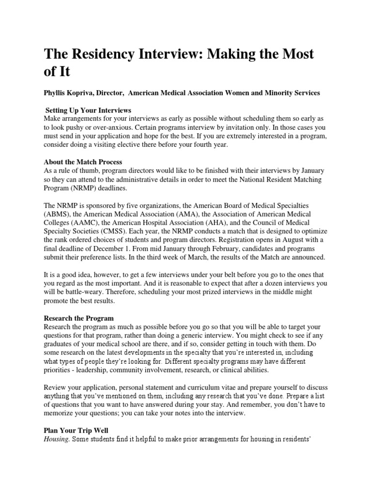 The Residency Interview | PDF | Residency (Medicine) | Medical School