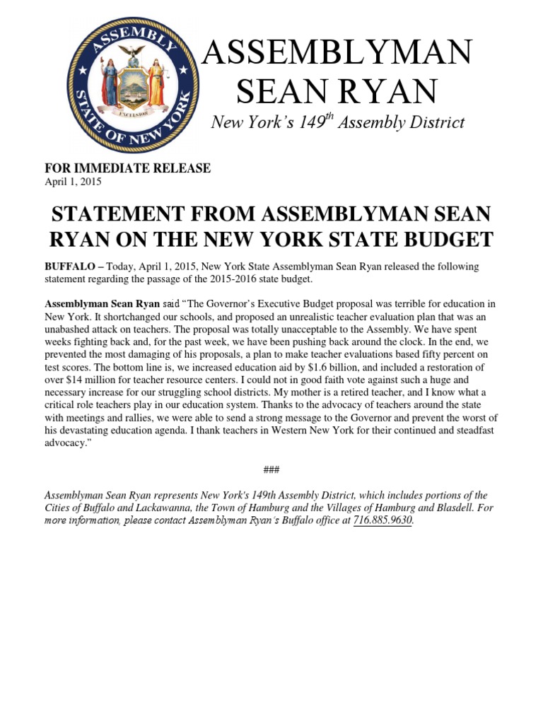 Assemblyman Sean Ryan: Education Statement | PDF