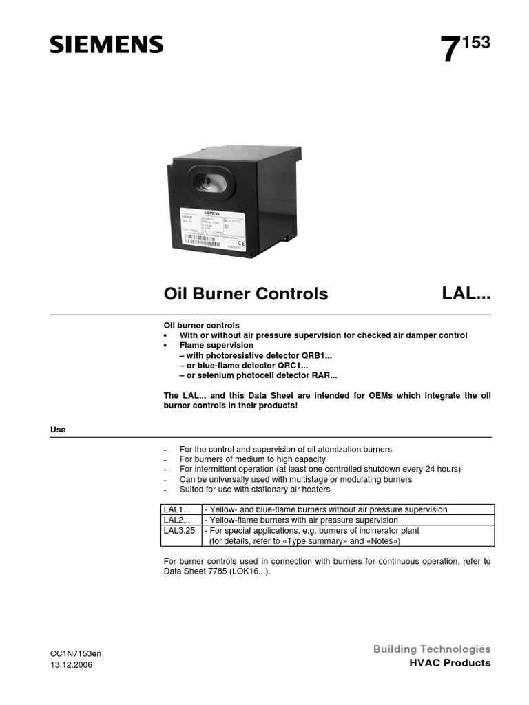Oil Burner Controls: Building Technologies | PDF | Switch | Cable