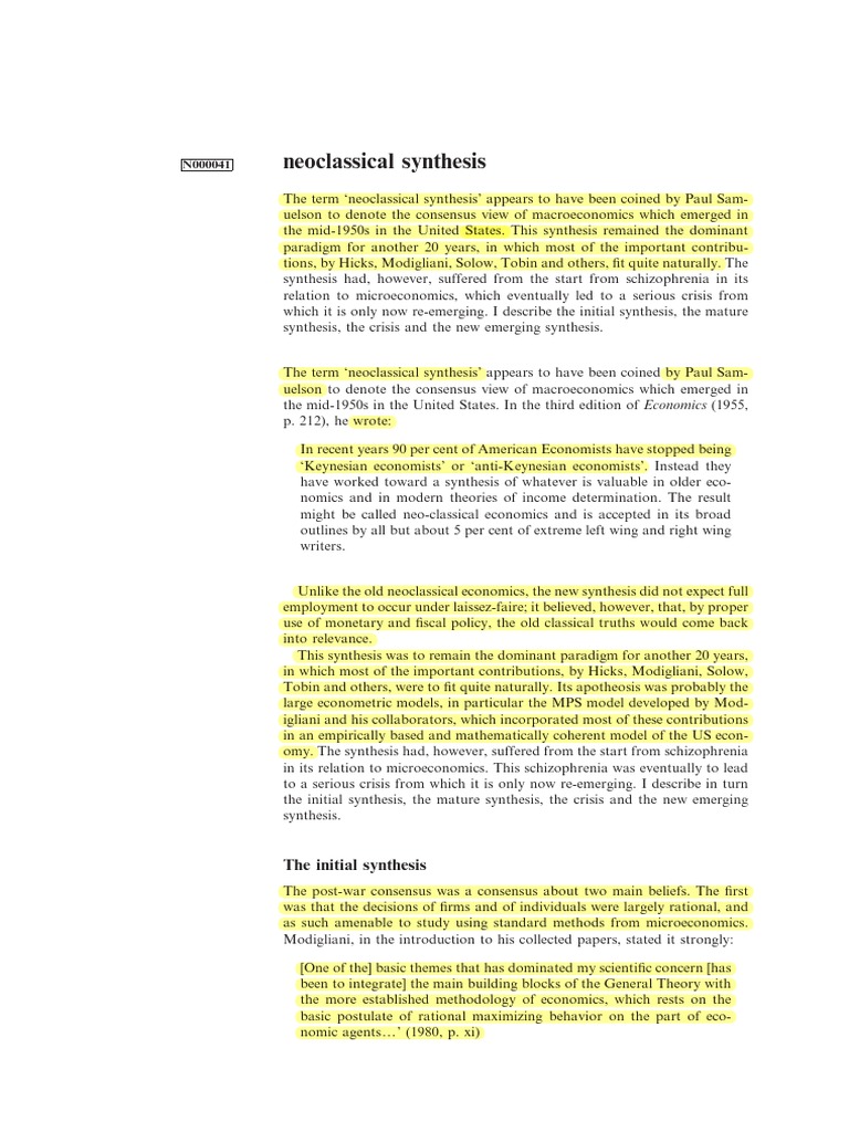 Neoclassical Synthesis | PDF | Neoclassical Economics | Macroeconomics