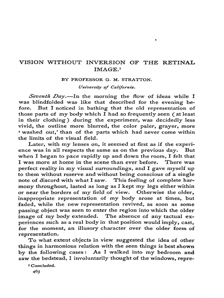 Stratton - Vision Without Inversion of Retinal Image PDF | PDF | Visual ...