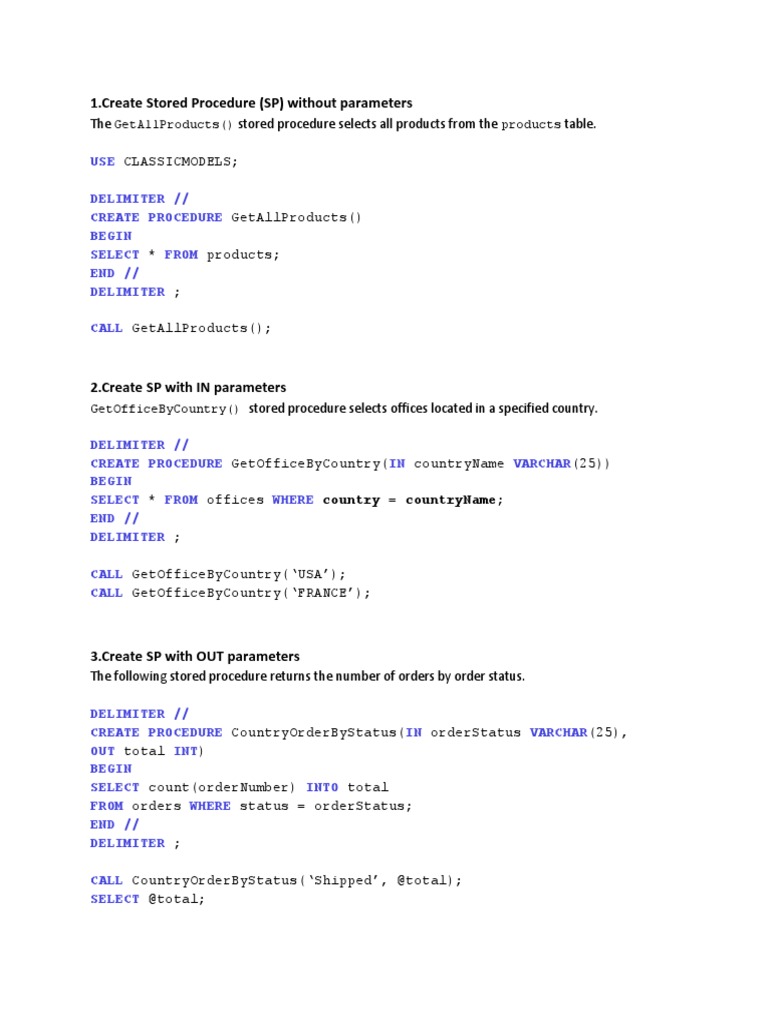 SQL Stored Procedures Guide | PDF | Computers