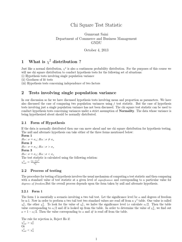 Chi Square Notes | PDF | Chi Squared Distribution | Chi Squared Test