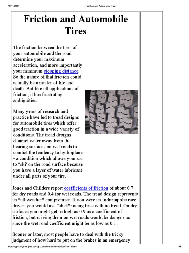Friction and Automobile Tires | PDF | Friction | Tire