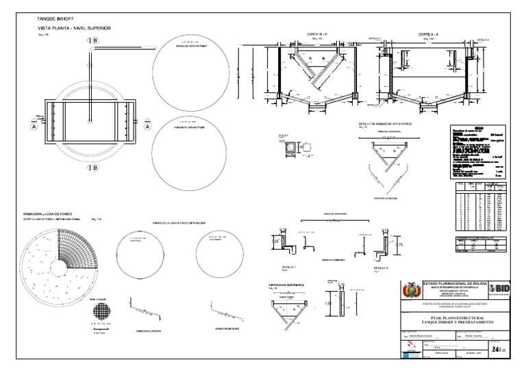 Plano 24 de 25 (PTAR, Plano Estructural Tanque Imhoff) | PDF