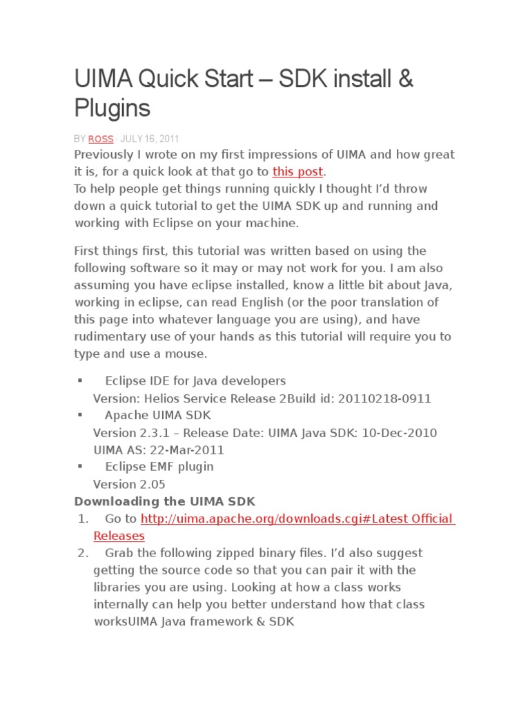 UIMA SDK Installation Guide | PDF | Eclipse (Software) | Java (Programming Language)