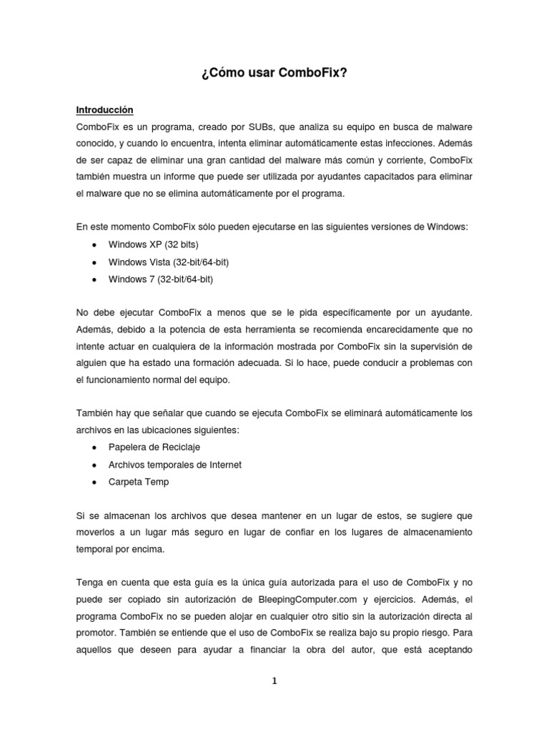 Cómo Usar ComboFix | PDF | Windows XP | Windows 7