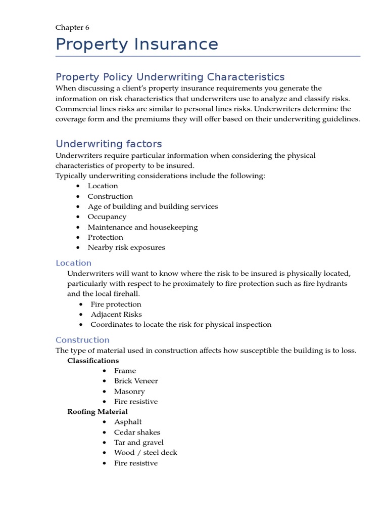 Property Insurance: Property Policy Underwriting Characteristics | PDF ...