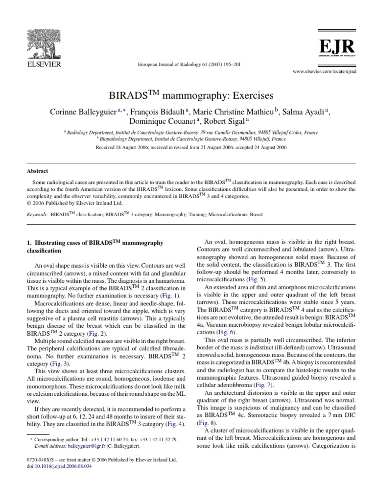 Birads Mammography: Exercises | PDF | Mammography | Biopsy