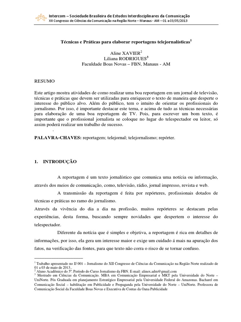 Técnicas para Reportagens de Telejornal | PDF | Telejornalismo | Jornalismo