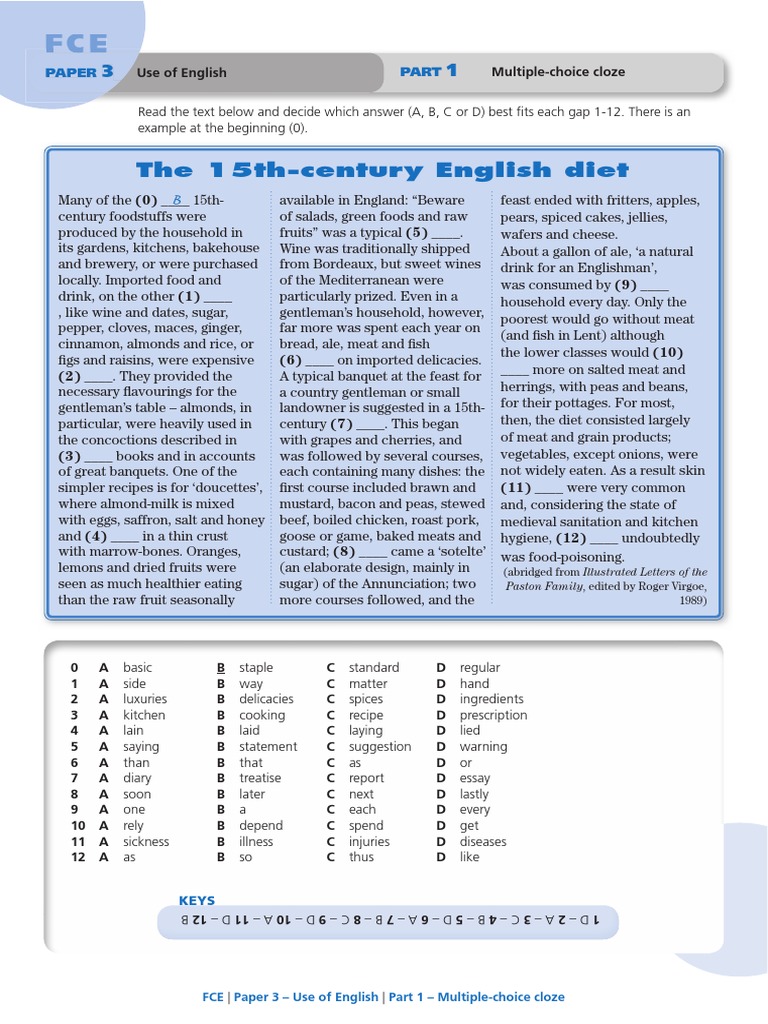 Fce Multiple Choice Cloze Pdf Cuisine Food And Drink
