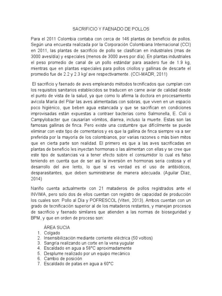 Sacrificio y Faenado de Pollos en Colombia | PDF | Carne | Aves