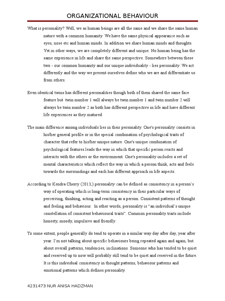 Organizational Behavior Personality | PDF | Extraversion And Introversion | Thought