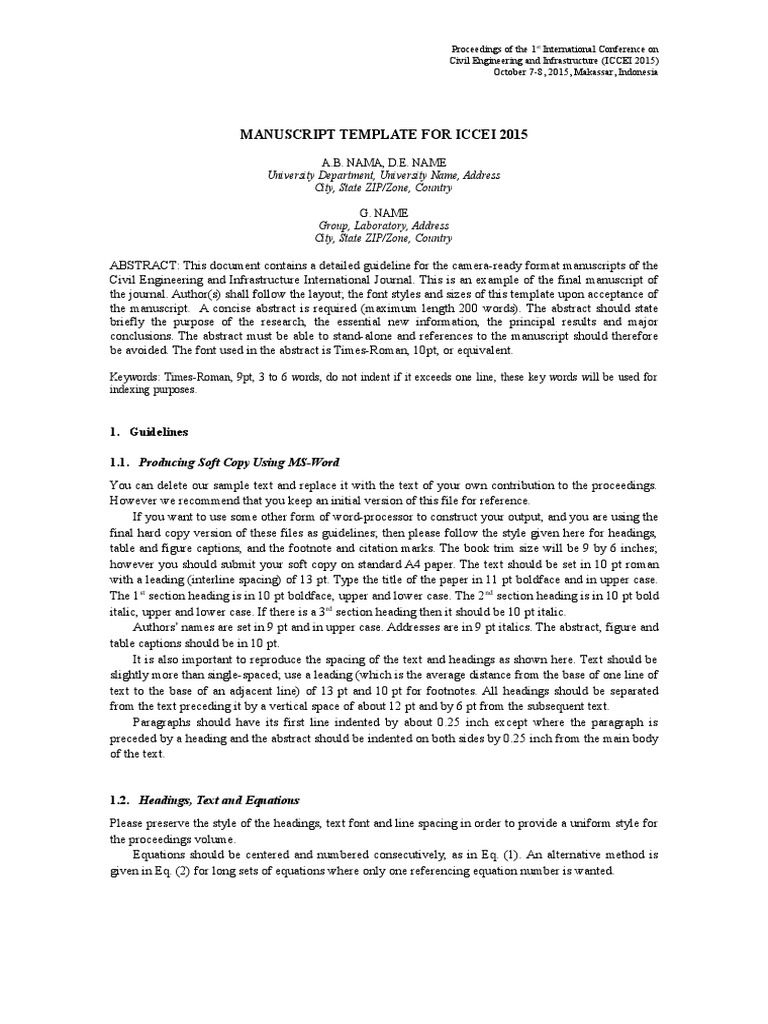 Manuscript Template of ICCEI2015 | PDF | Abstract (Summary) | Citation