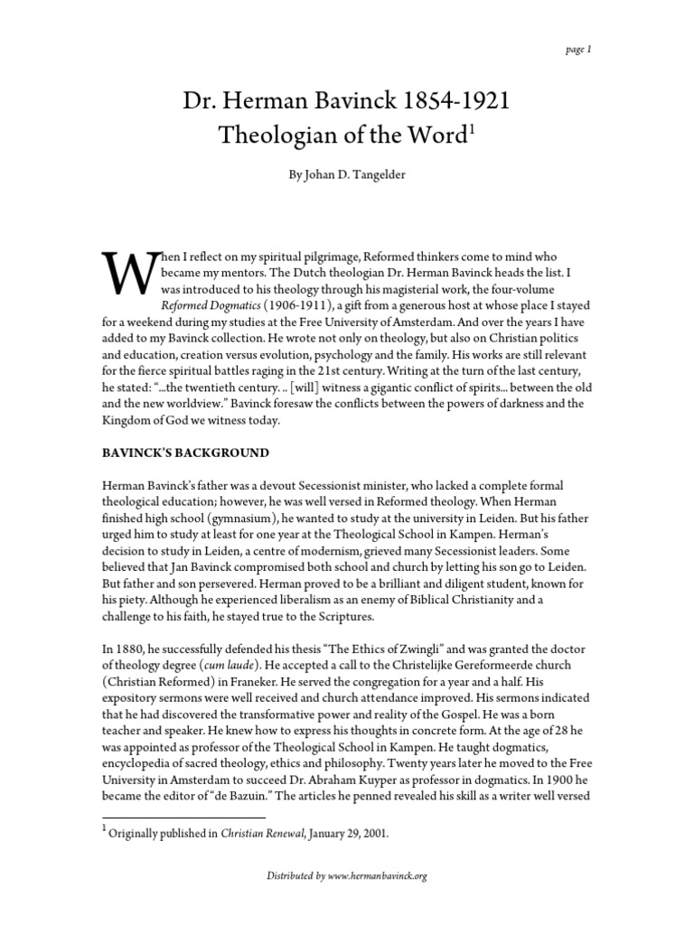 Bavinck: A Theologian of the Word | PDF | Calvinism | Theology