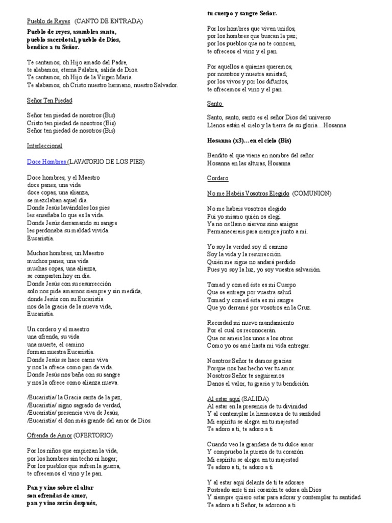 Cantos Para El Jueves Santo | Eucaristía | Cristo (Título)