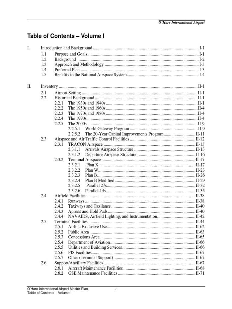 Table of Contents-Volume 01 | PDF | O'hare International Airport | Airport