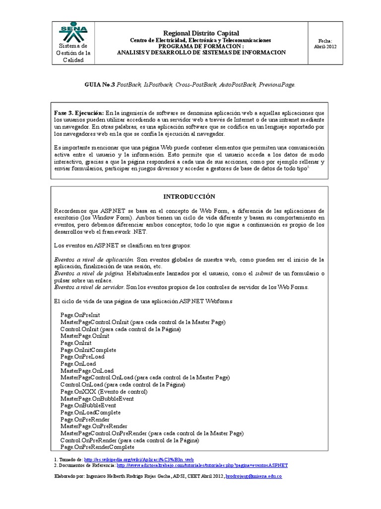 Postback en ASP.NET: Guía Completa | PDF | Servidor web | Internet y web