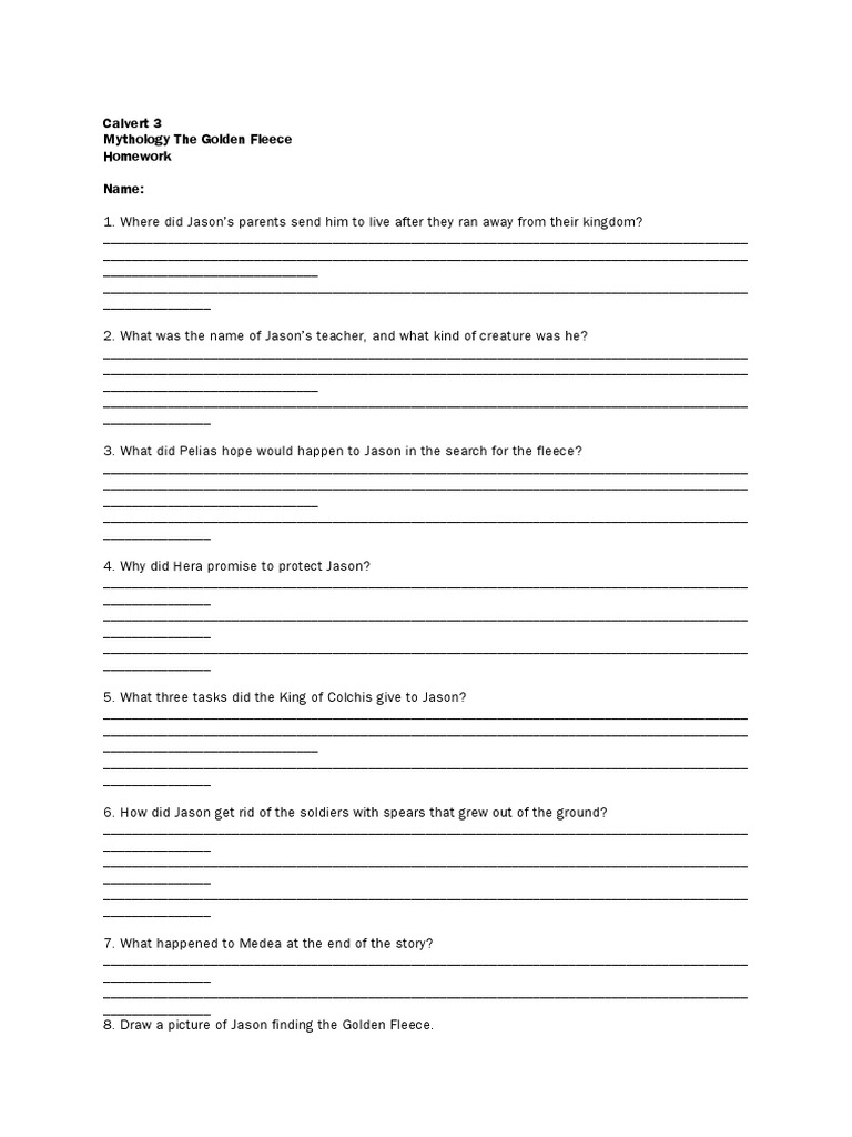Jason and the Golden Fleece Homework | PDF | History