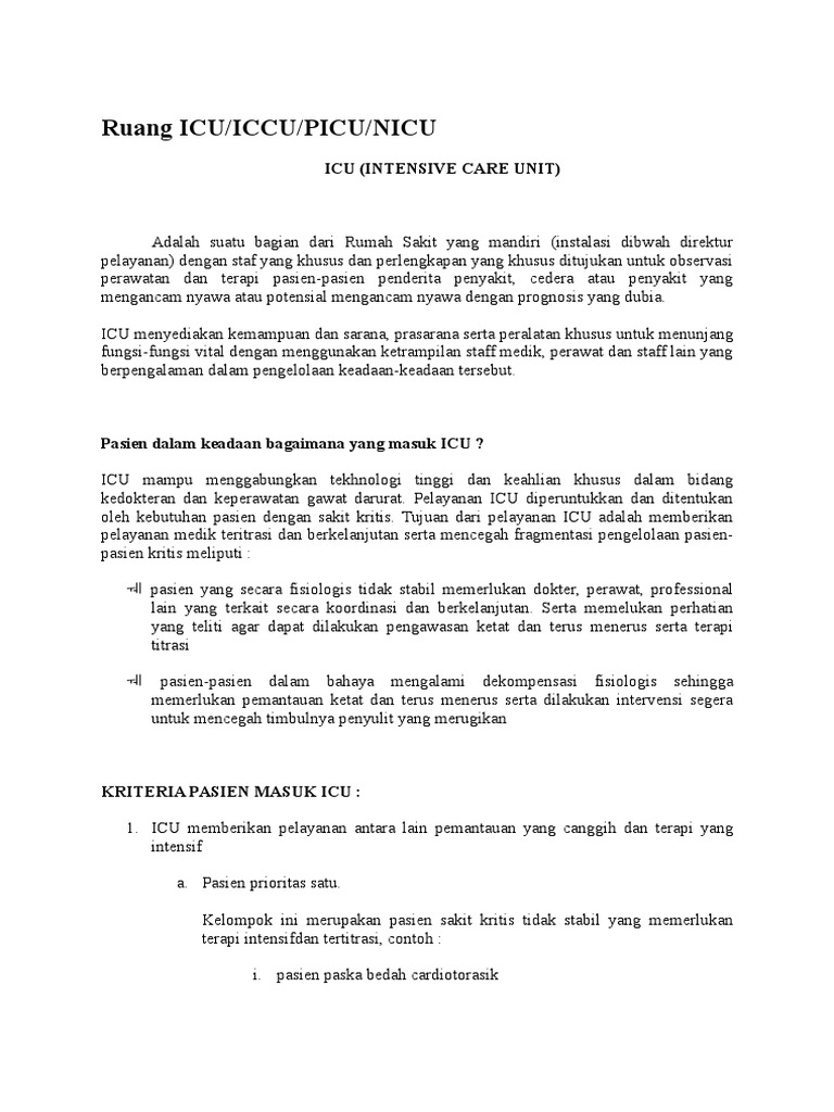 Ruang Icu Iccu Picu Nicu | PDF