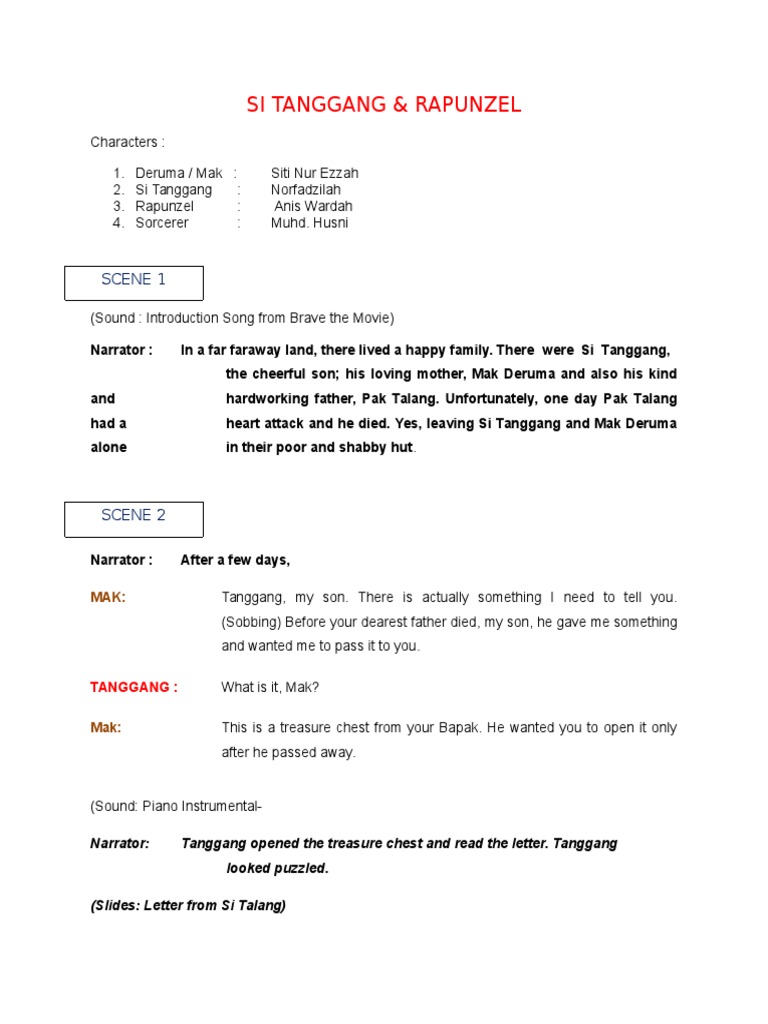 Si Tanggang & Rapunzel: Scene 1 | PDF | Rapunzel | Leisure
