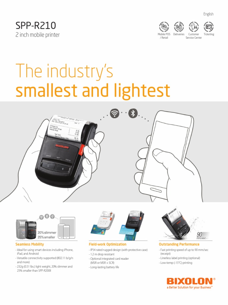 Mobile Printer SPP-R210 Bixolon | PDF | Printer (Computing) | Battery ...