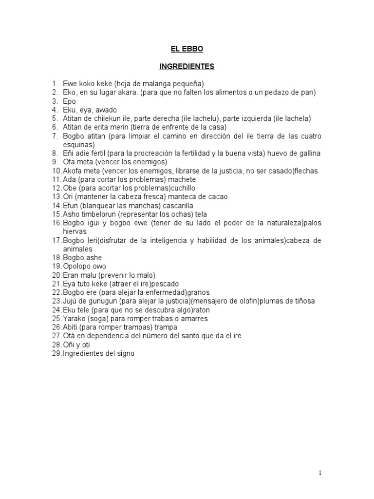 Qué es un Ebbo: Ingredientes y Proceso | PDF | Santeria | Religión y ...