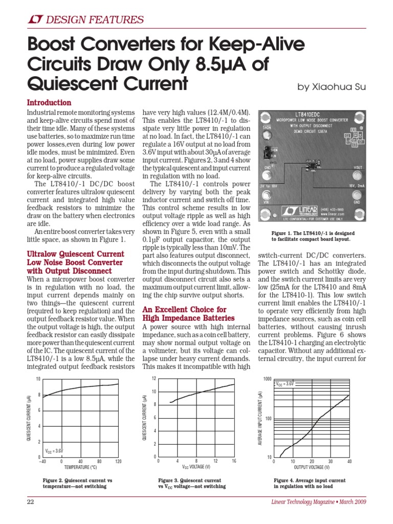 Boost Converters for Keep-Alive Circuits Draw Only 8.5μA of Quiescent ...