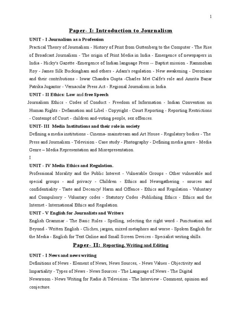 Syllabus For Journalism and Editing | PDF | Journalism | News