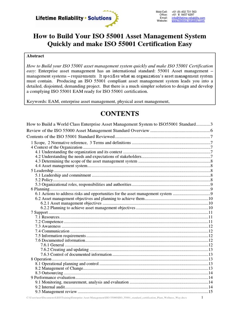 ISO 55001 Standard Certification Plant Wellness Way | PDF | Business ...