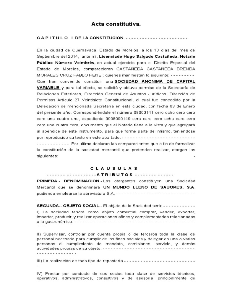 Acta Constitutiva | PDF | Liquidación | Compartir (Finanzas)