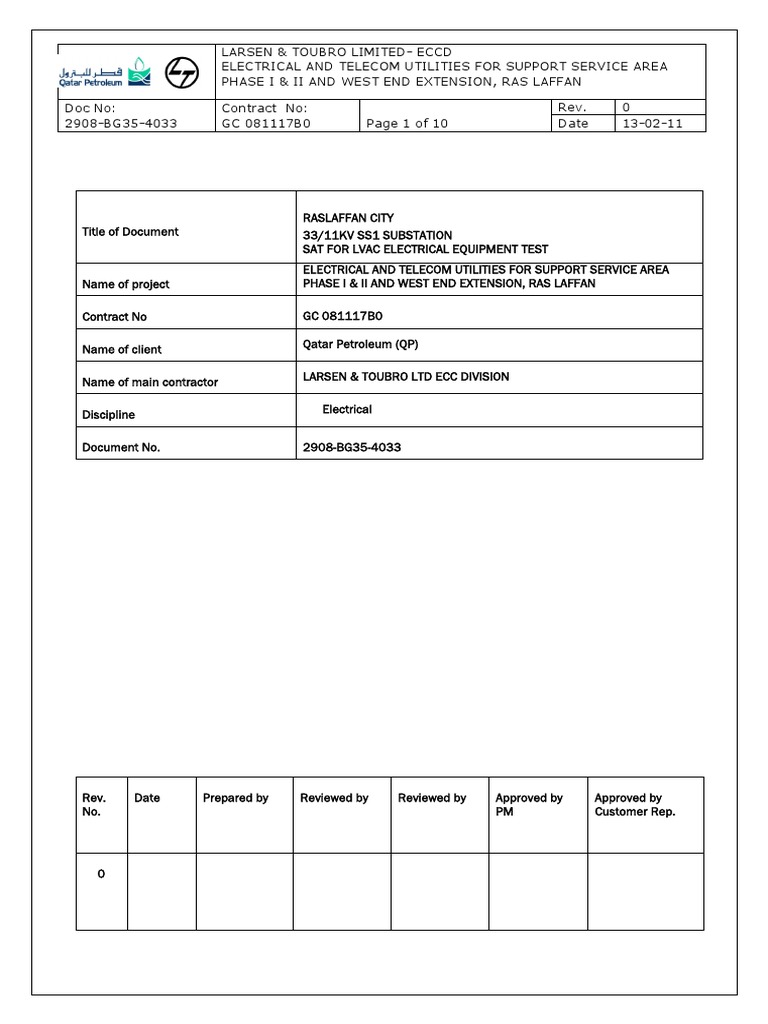 Lvac-Sat Procedure For Equipment Test-Ss1 | PDF | Transformer ...