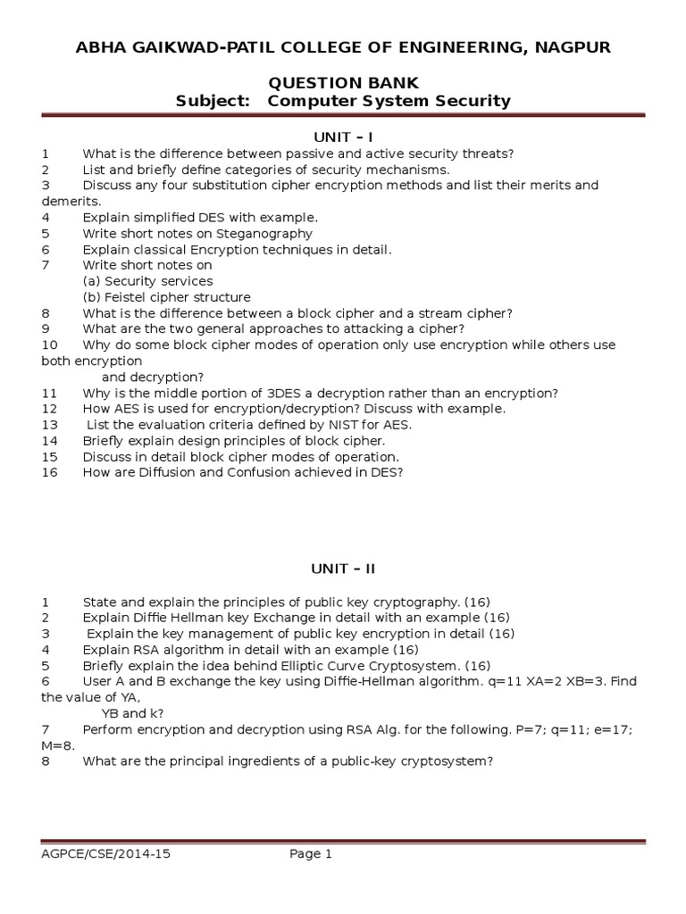 Abha Gaikwad-Patil College of Engineering, Nagpur Question Bank Subject: Computer System ...