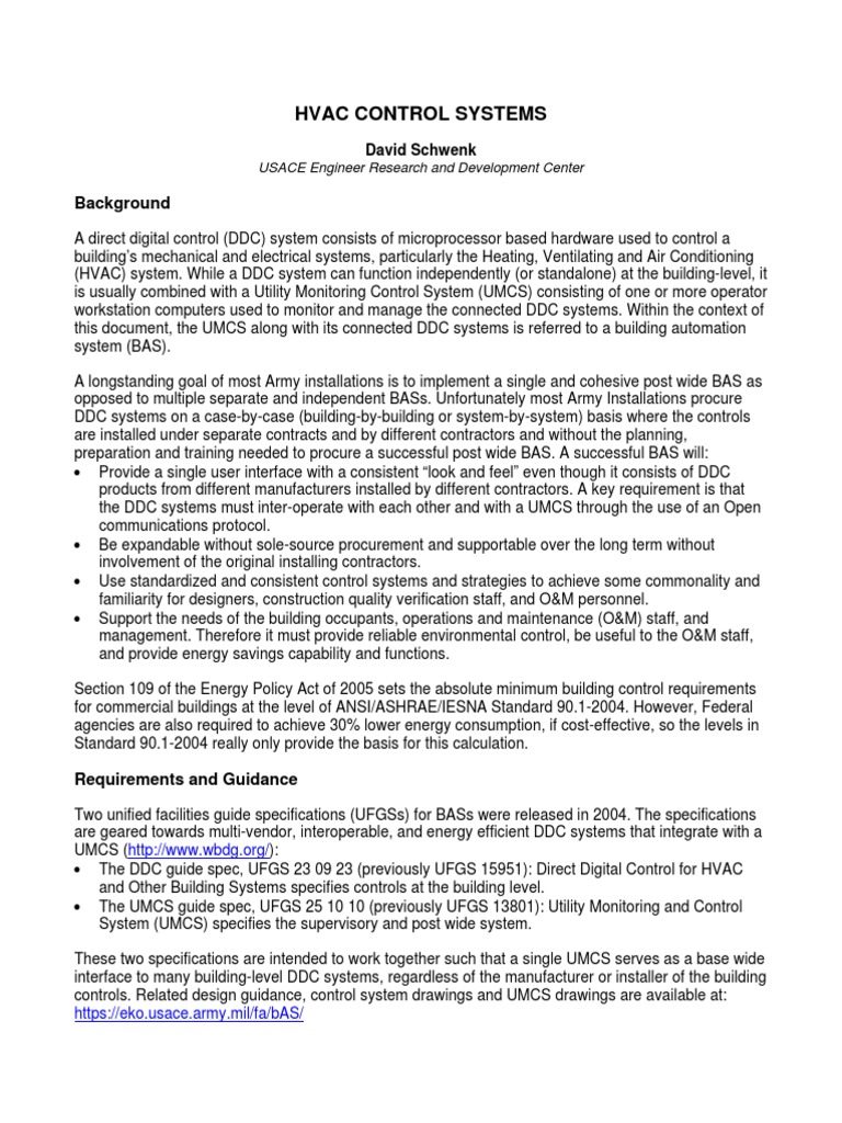 Usace Hvac Controlsystems | PDF | Hvac | Specification (Technical Standard)