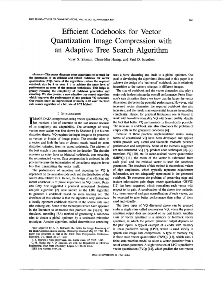Efficient Codebooks For Vector Quantization Image Compression With An Adaptive Tree Search ...