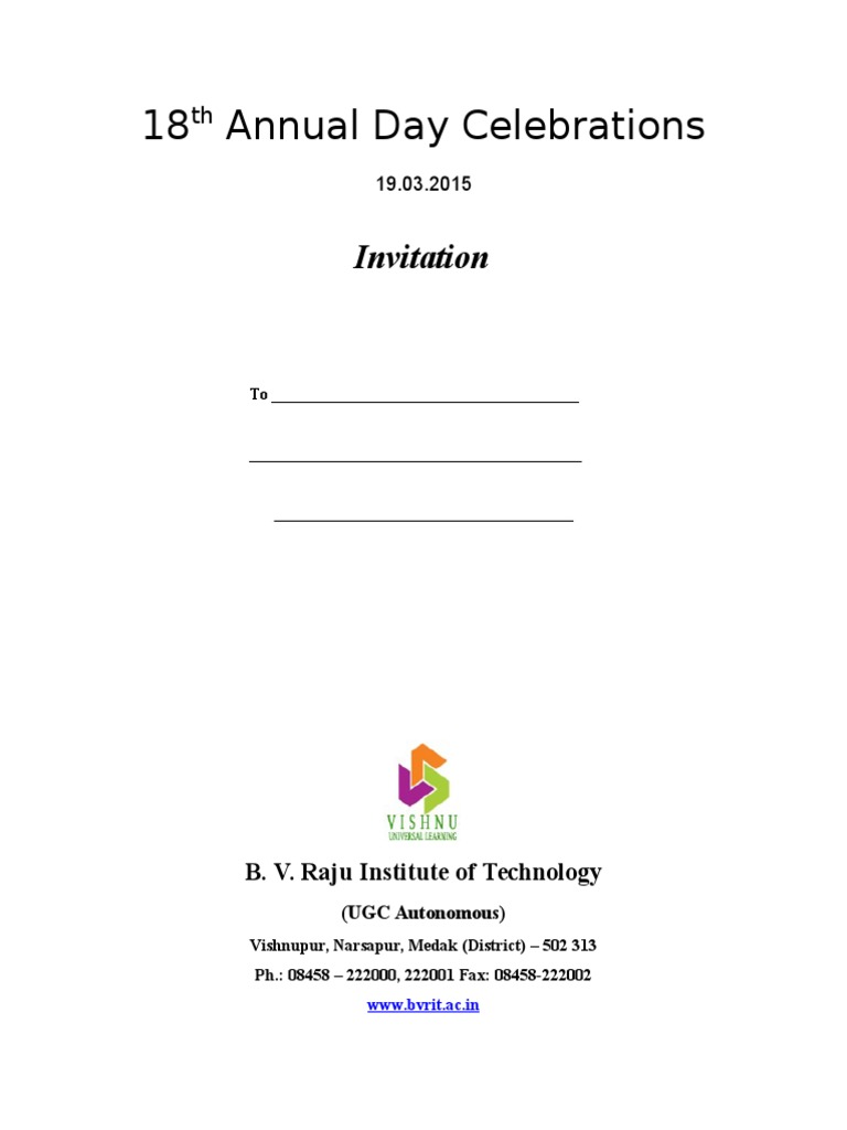 Annual Day Invitation 2015-Tentative | PDF | Business | Schools