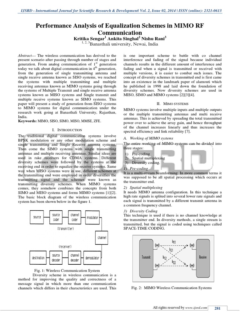 Performance Analysis of Equalization Schemes in MIMO RF Communication | PDF | Mimo | Wireless
