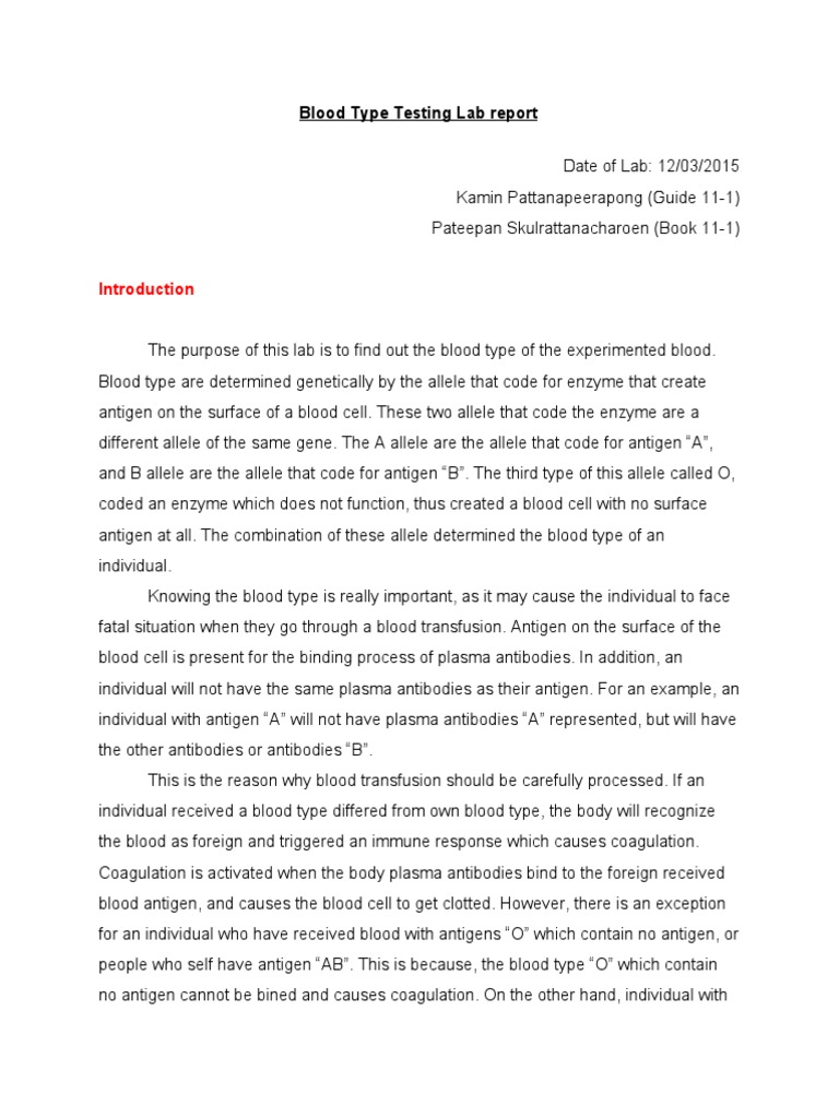 Blood Type Testing Lab Report | PDF | Blood Type | Antibody